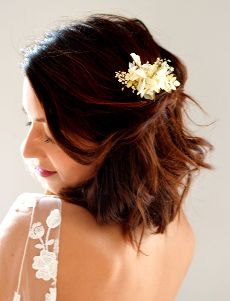 Broche à cheveux fleurs fraîches ivoire et dorées - Mes tites lilis